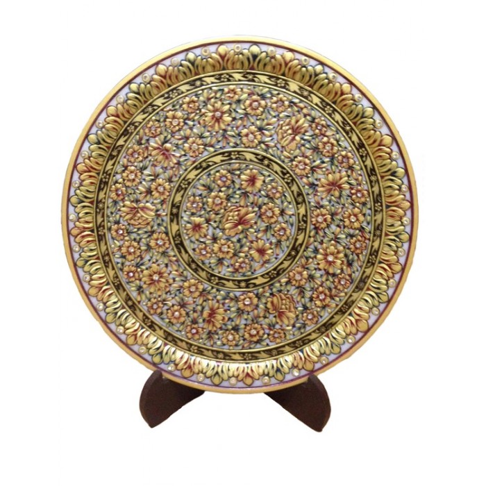 Marble Round Plate 9" Floral Designer - Gangamani Fashions (Art & Crafts)